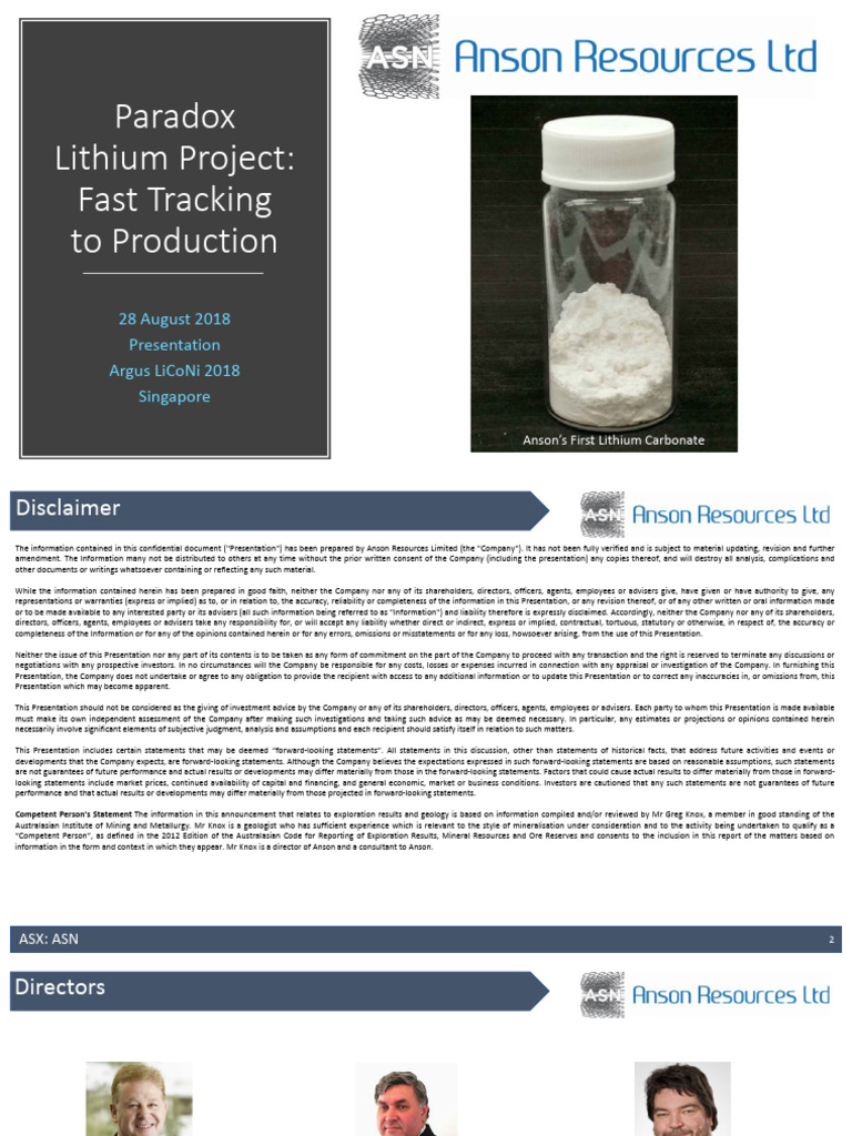 C. Bruce Richardson, Anson Resources | PDF | Lithium | Magnesium