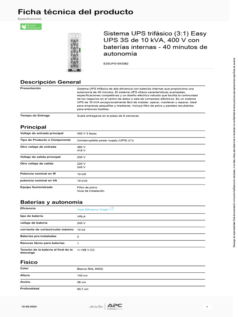 APC Easy-UPS-3S E3SUPS10K3IB2 | PDF | Technology & Engineering
