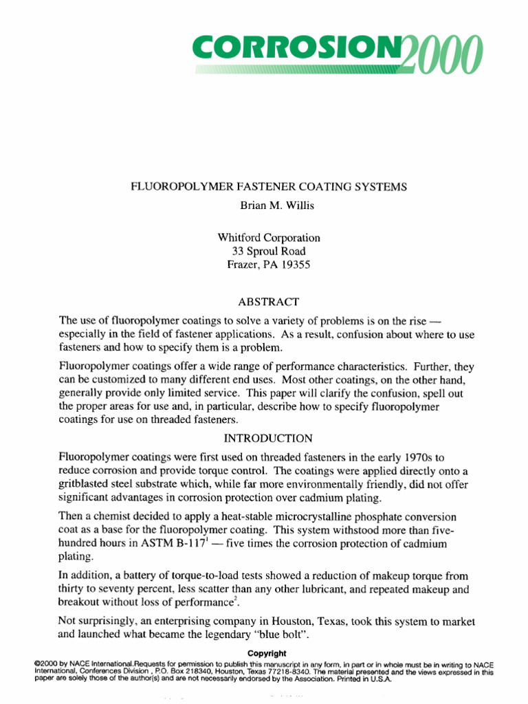 Fluoropolymer Fastener Coating Systems | PDF