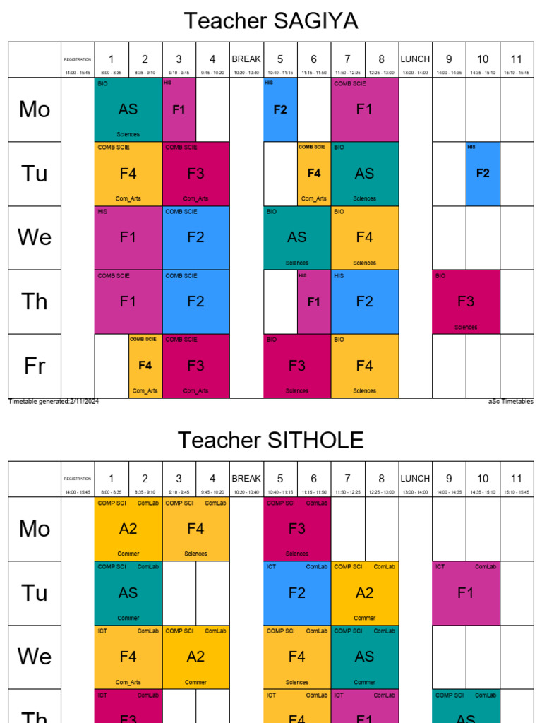 Timetable For Each Teacher | PDF