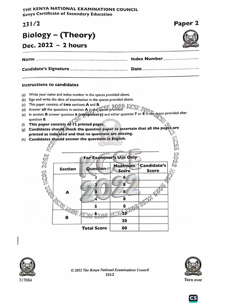 Biology Paper 2 2022 QNS | PDF