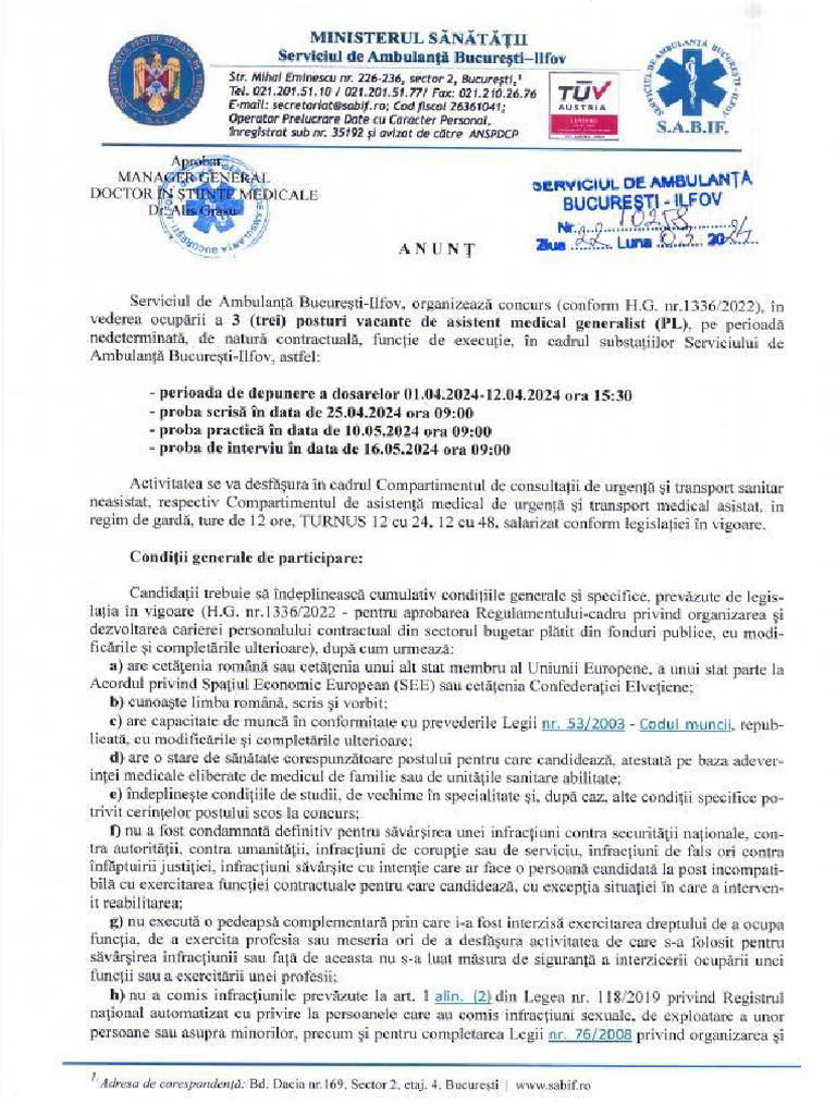 1.anunt Angajare As. Med (PL) 29.03.2024 | PDF