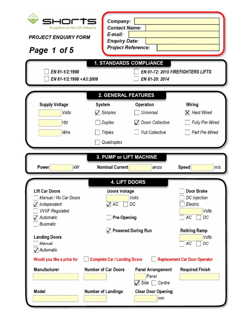 Project Enquiry Form | PDF | Elevator | Technology & Engineering