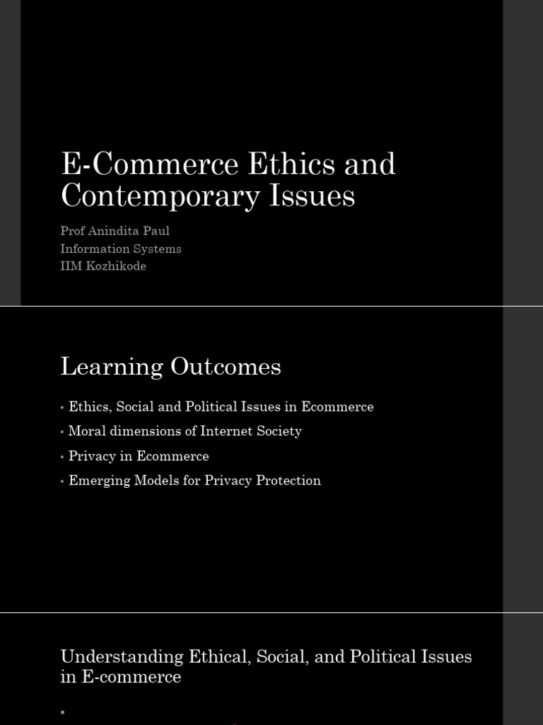 E-Commerce Ethics and Contemporary Issues: Prof Anindita Paul Information Systems IIM Kozhikode ...