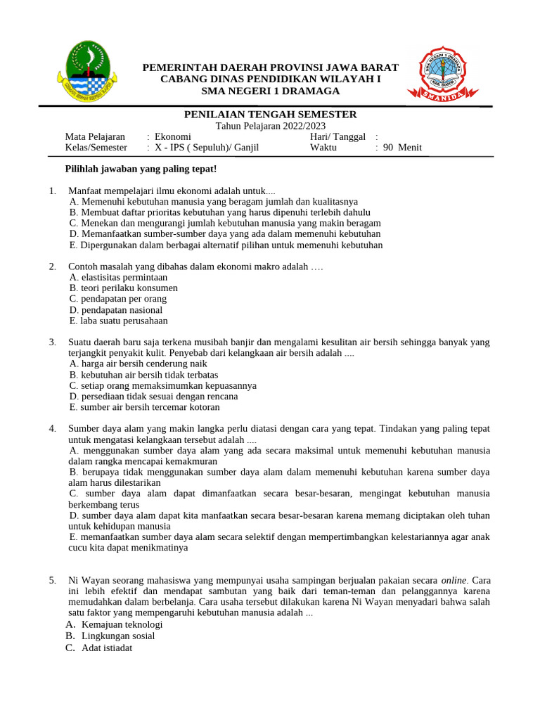 Soal PTS Ganjil Eko X 2223 | PDF