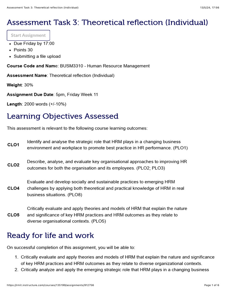 Assessment Task 3: Theoretical Reflection (Individual) | PDF