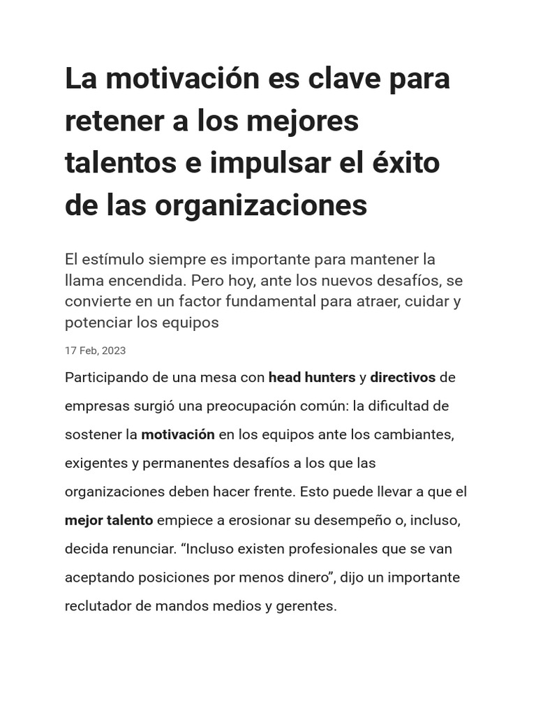 La Motivación Es Clave para Retener A Los Mejores Talentos e Impulsar ...