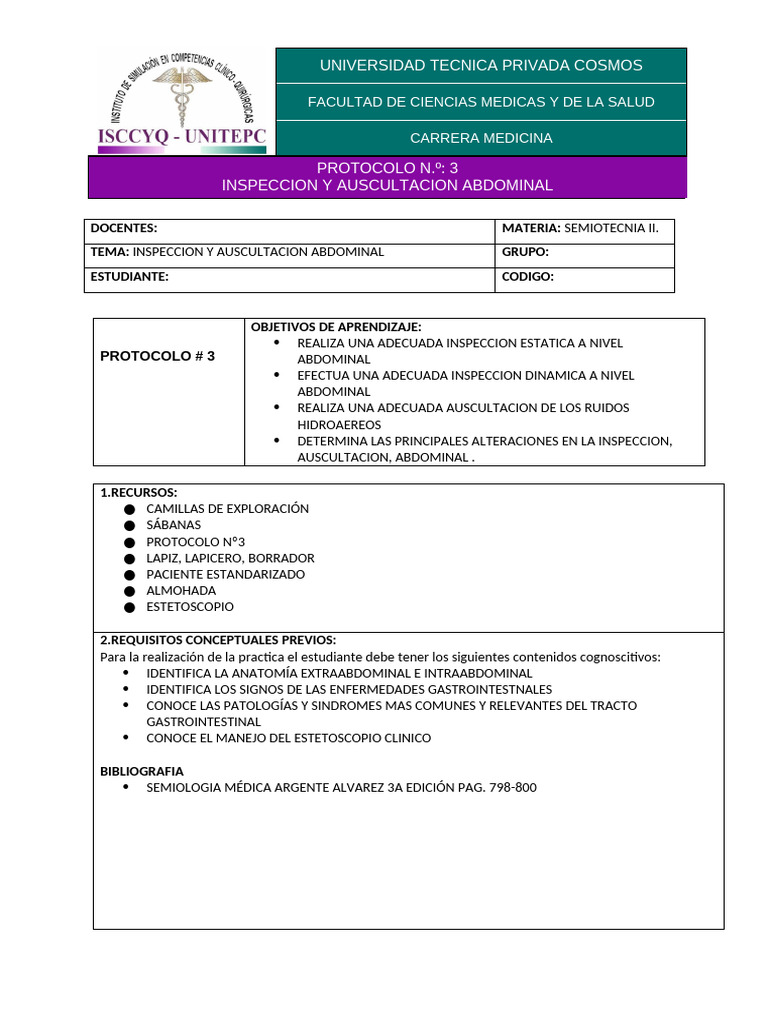 Protocolo 3 Inspeccion y Auscultacion Abdominal | PDF
