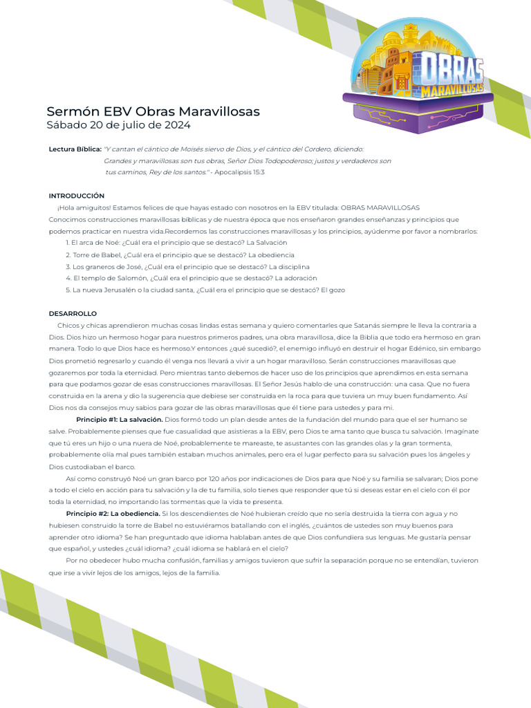 Sermón Ebv 2024 Obras Maravillosas Pdf