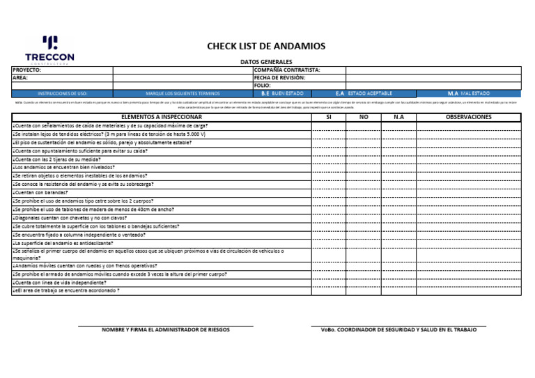 Formato Check List de Andamios | PDF