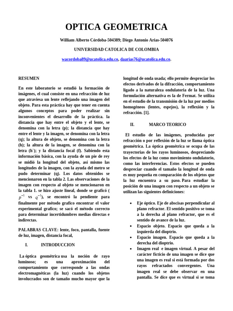 Laboratorio de Optica Geometrica | PDF