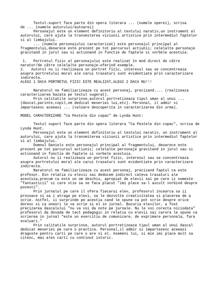 Model Caracterizare | PDF