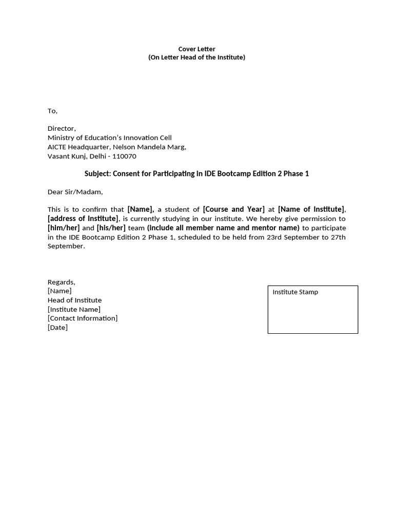 Consent Letter For Participating in IDE Bootcamp | PDF