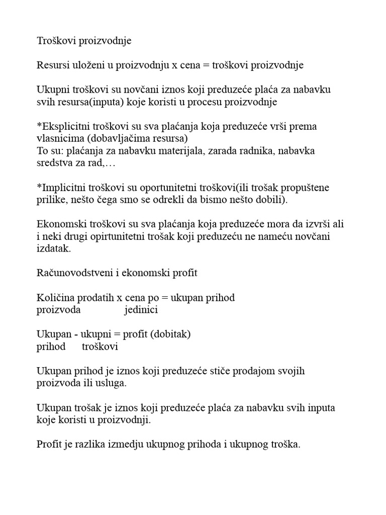 Troskovi Proizvodnje (VARIJABILIN, FIKSNI I MARGINALNI) | PDF