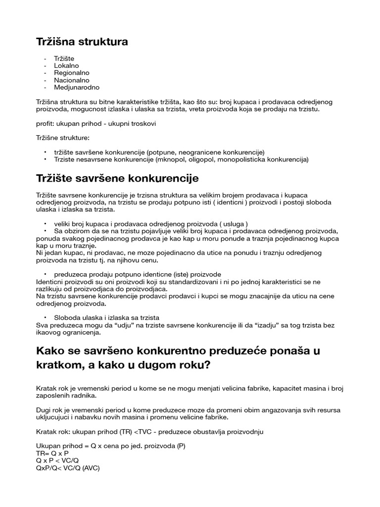 Trziste Savrsene Konkurencije | PDF