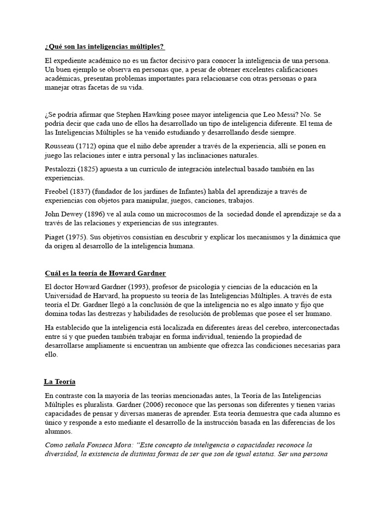 La Teor-A de Las Inteligencias Multiples | PDF