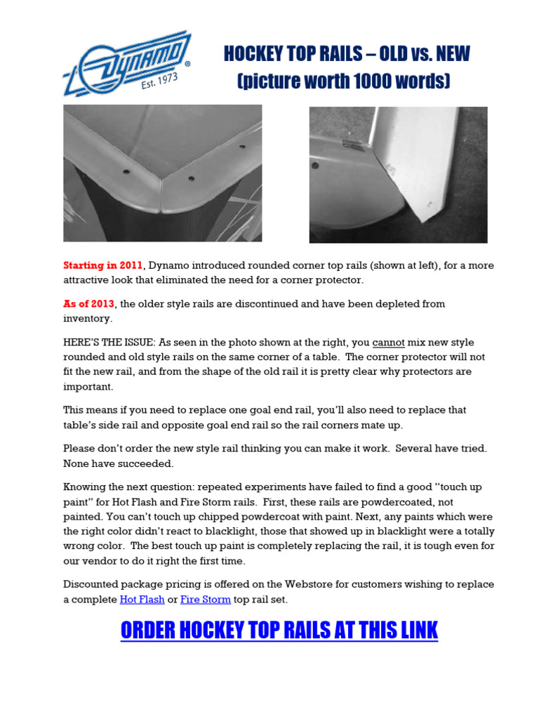 Dynamo Air Hockey Corner Top Rails - Manual | PDF | Home & Garden