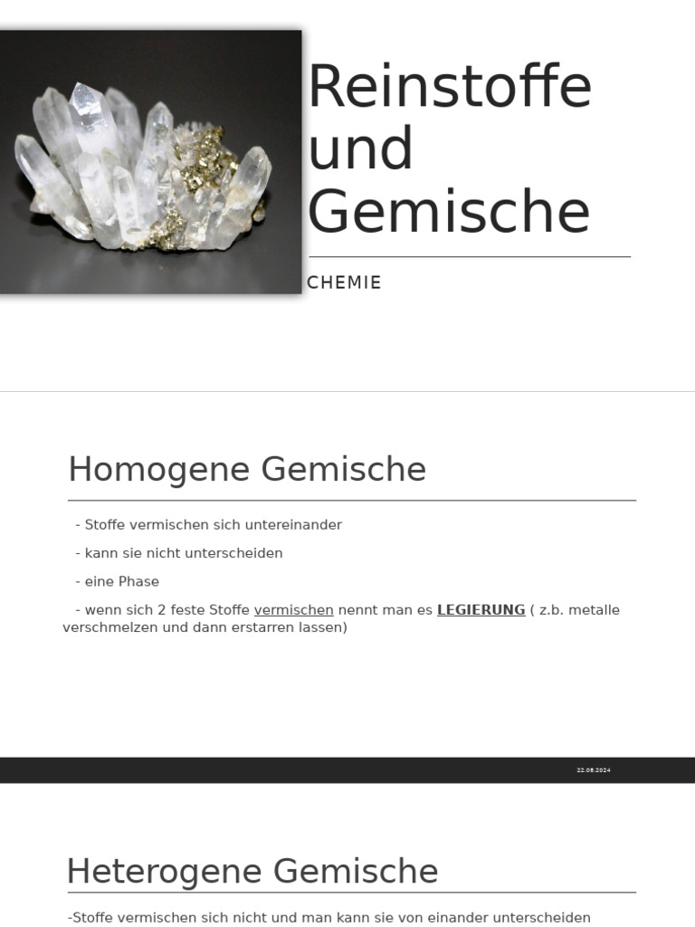 Reinstoffe Und Gemische - PPTX Mara, Ilinca, Laura 3.0 | PDF
