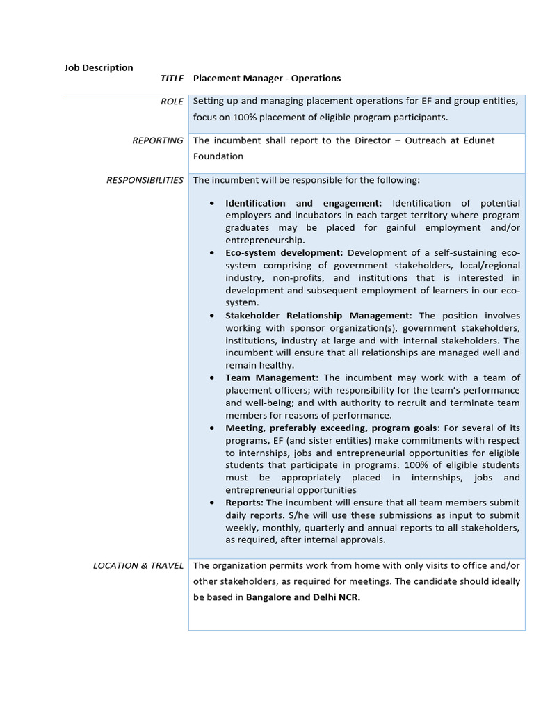 JD Placement Manager - Colleges | PDF