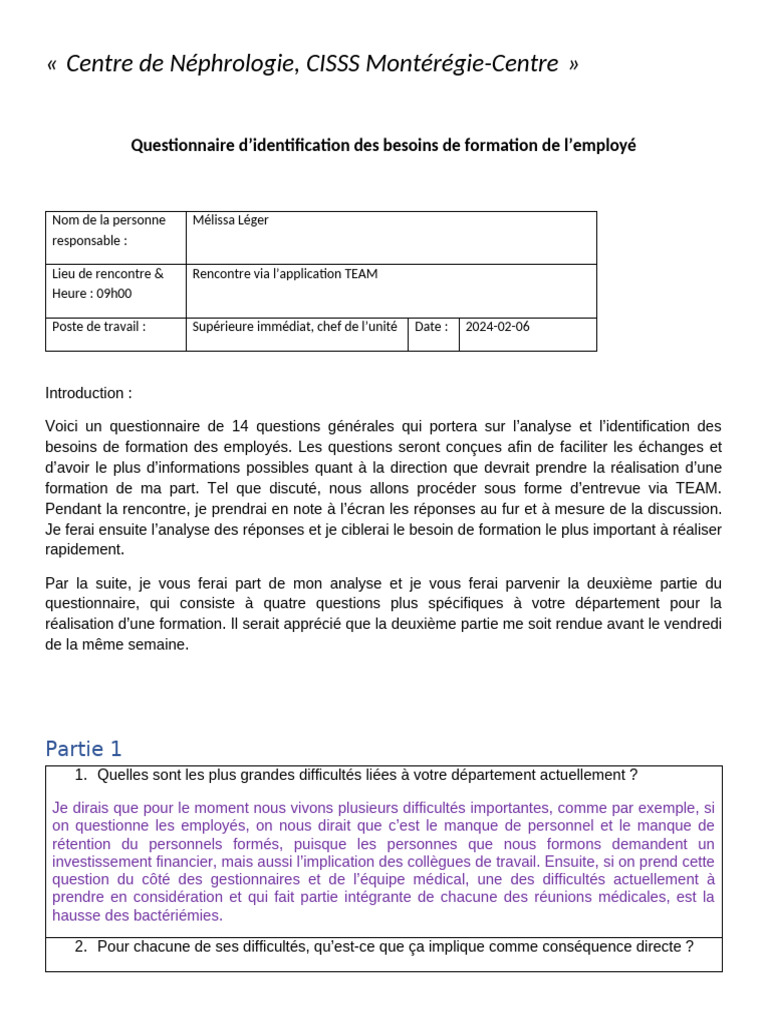 Questionnaire Avec Réponses | PDF