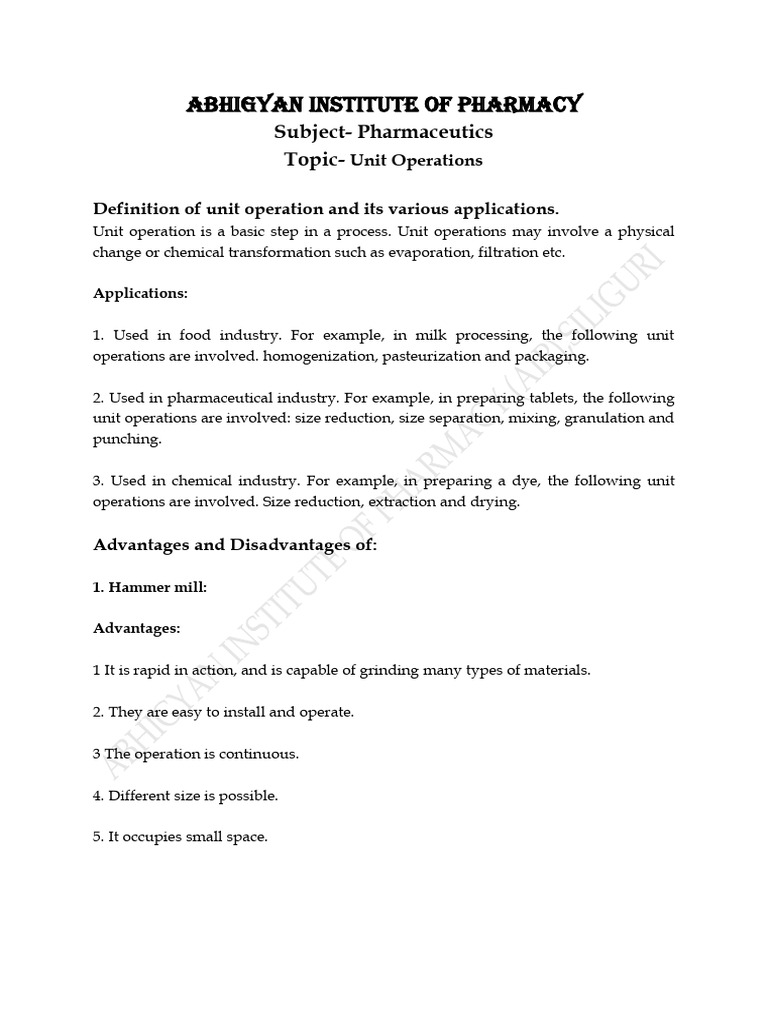 Unit Operation | PDF