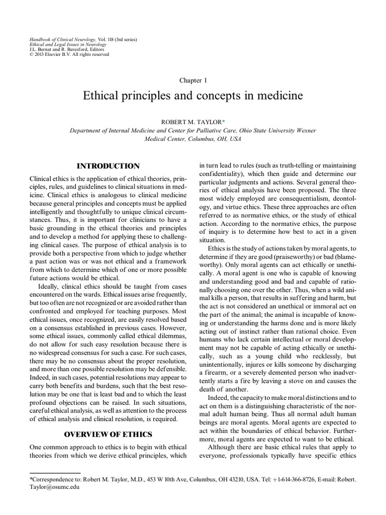 Ethical Principles and Concepts in Medicine | PDF