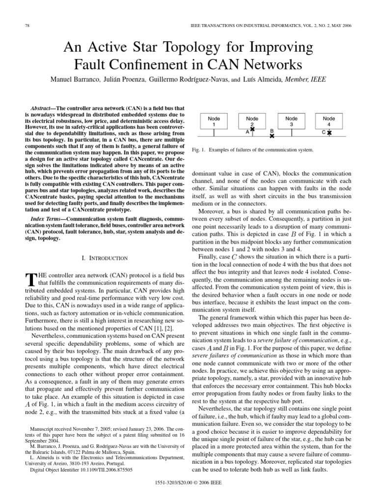 An Active Star Topology For Improving Fault Confinement in CAN Networks ...