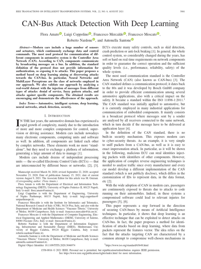 CAN-Bus Attack Detection With Deep Learning | PDF | Deep Learning | Artificial Neural Network