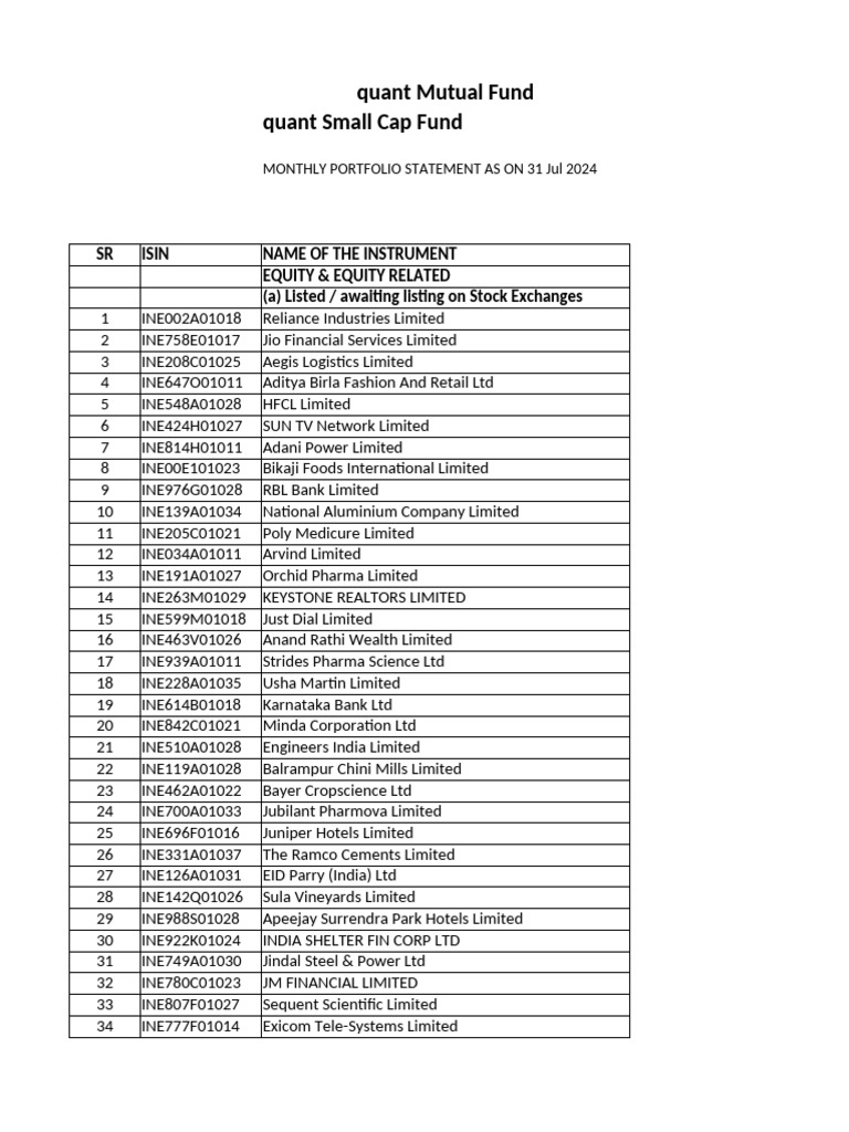 Quant Small Cap Fund July 2024 | PDF
