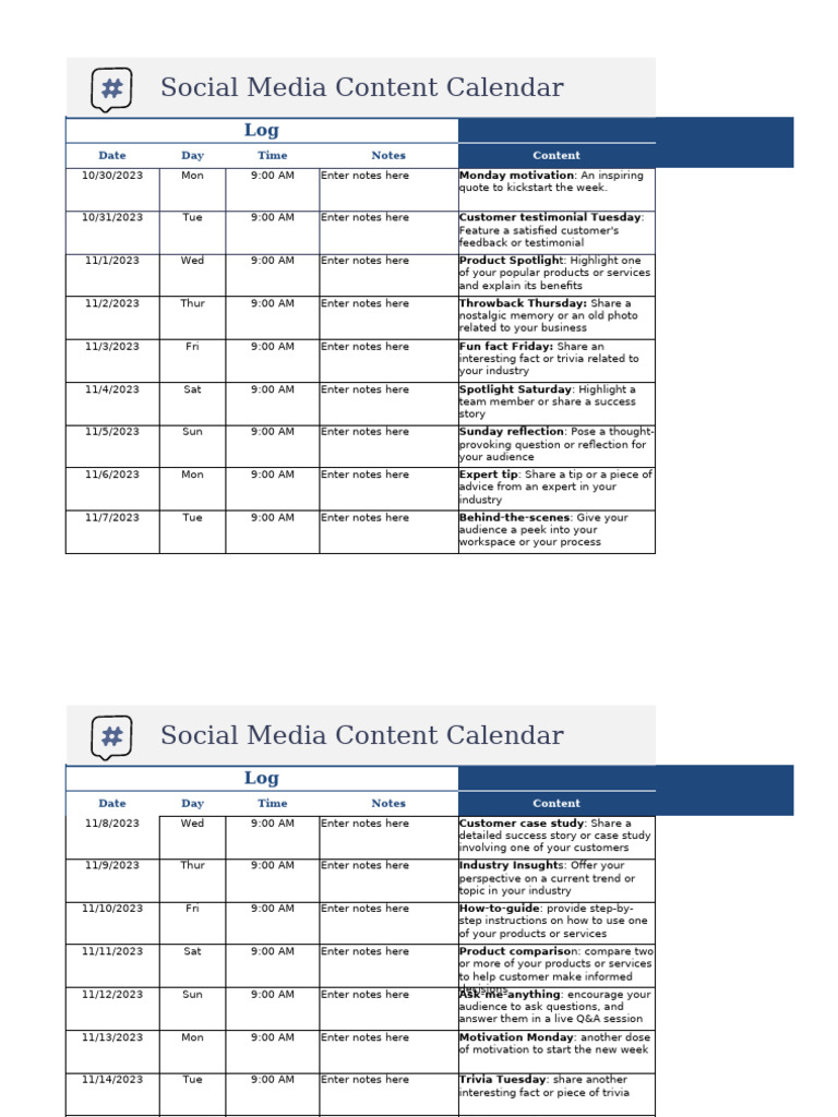 SM - Content Calendar | PDF