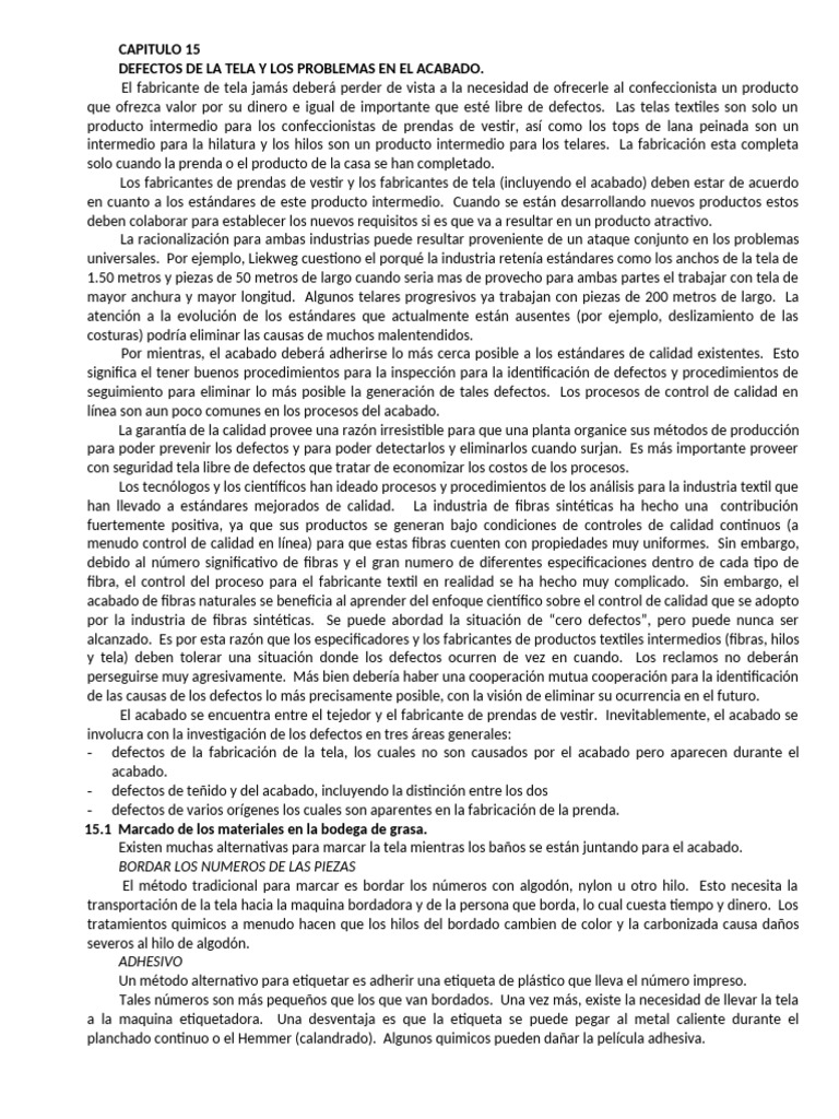 Acabado de La Tela de Lana (Cap. 15) . - Los Defectos de La Tela y Los ...