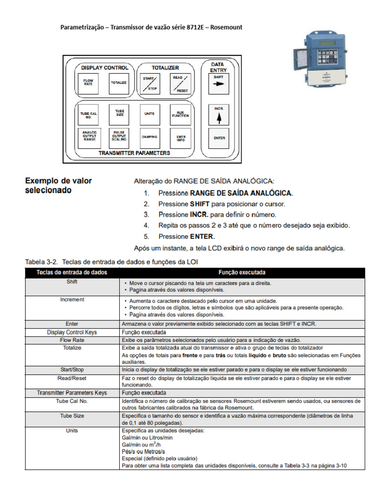 Parametrização - Transmissor de Vazão Série 8712E - Rosemount | PDF