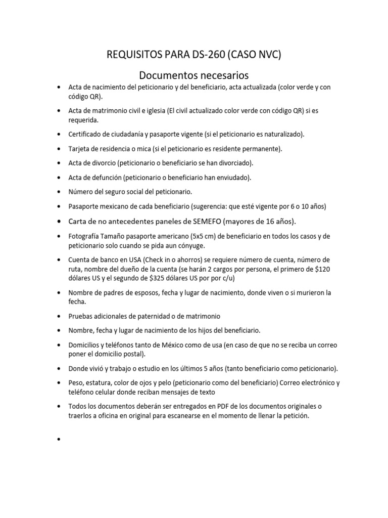 Requisitos DS-260 para Caso NVC | PDF | Política | Ciencias sociales
