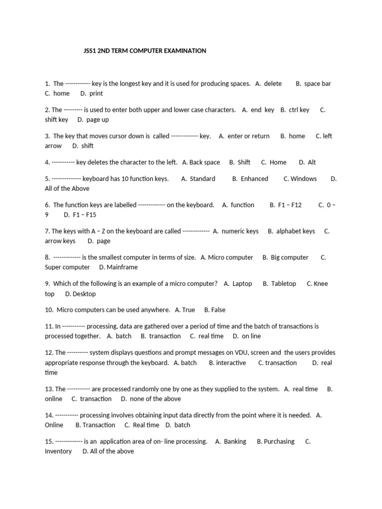 JSS1 2ND Term Computer Exam | PDF