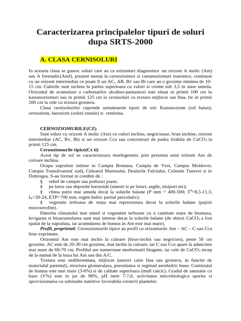 Caracterizarea Principalelor Tipuri de Soluri Dupa SRTS | PDF