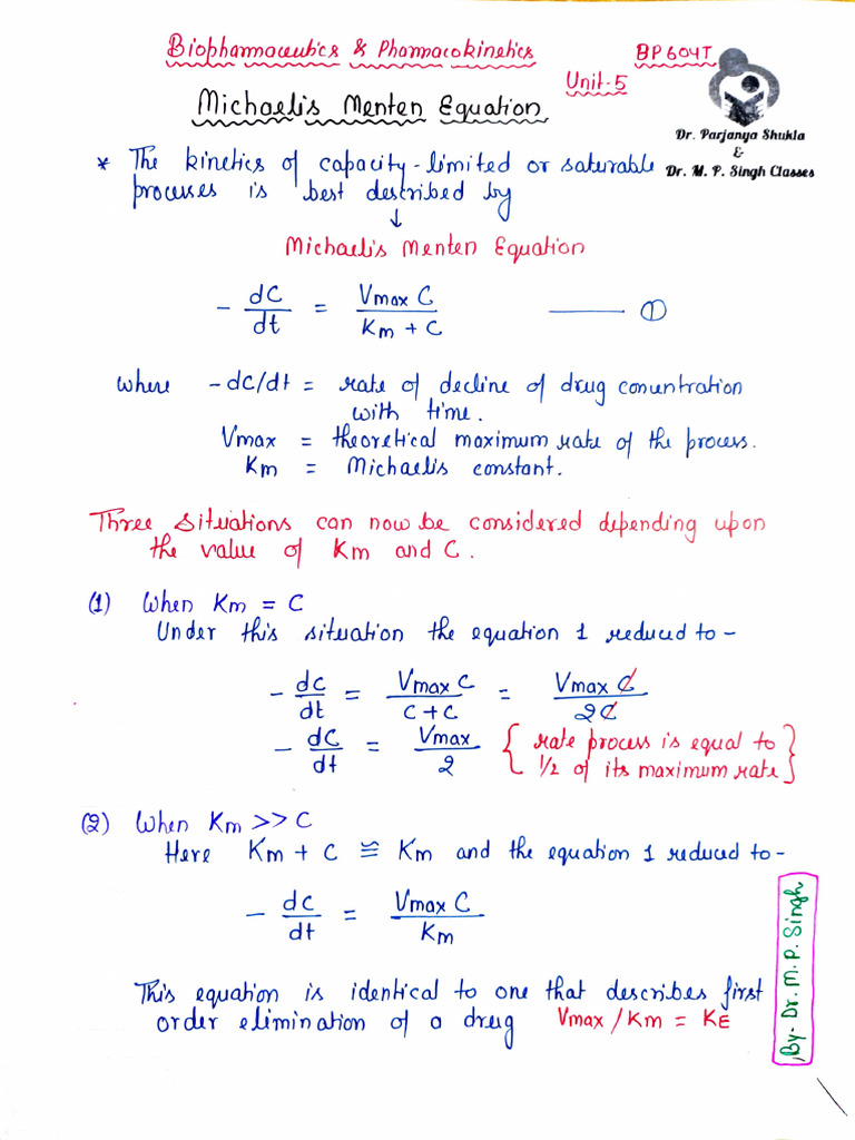 Michaelis Menten Equation | PDF