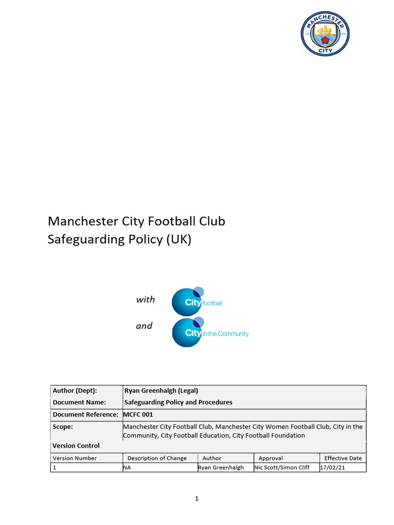 Manchester City Safeguarding Policy 2021 | PDF