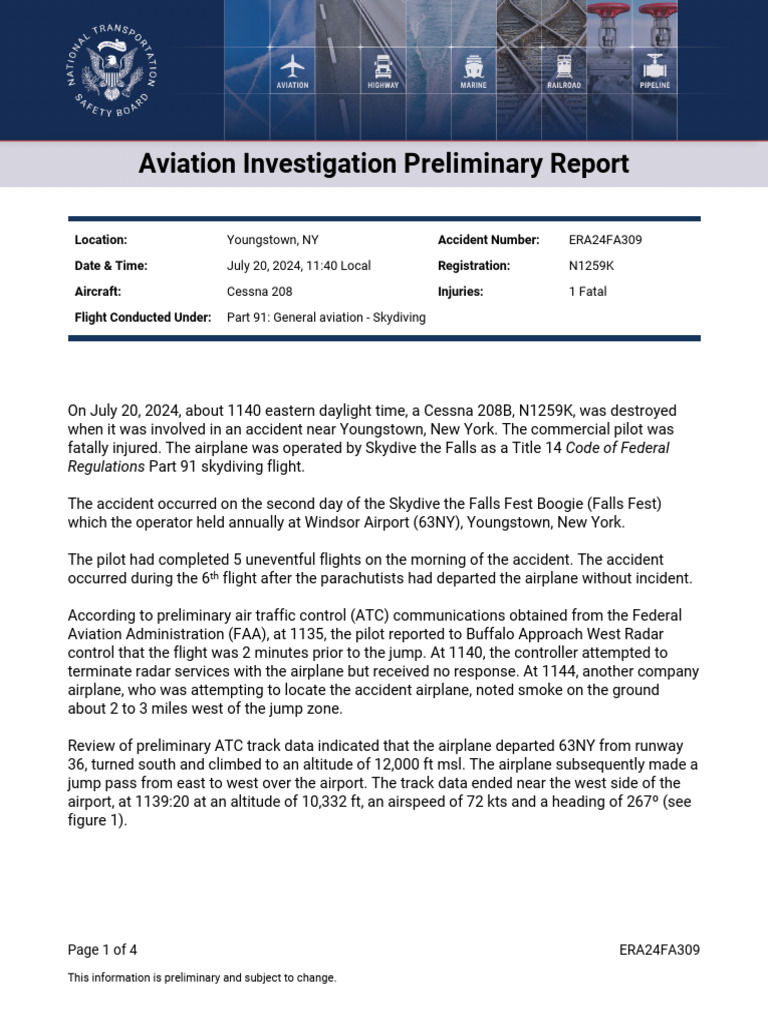 NTSB Releases Preliminary Report On Deadly Plane Crash in Youngstown | PDF NTSB Releases Preliminary Report On Deadly Plane Crash in Youngstown | PDF