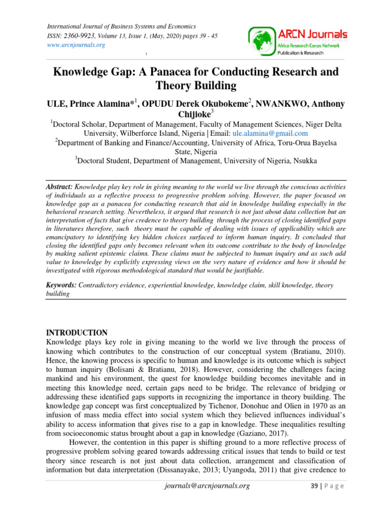 Alamina Et Al.-2020-Knowledge Gap-A Panacea For Conducting Research | PDF