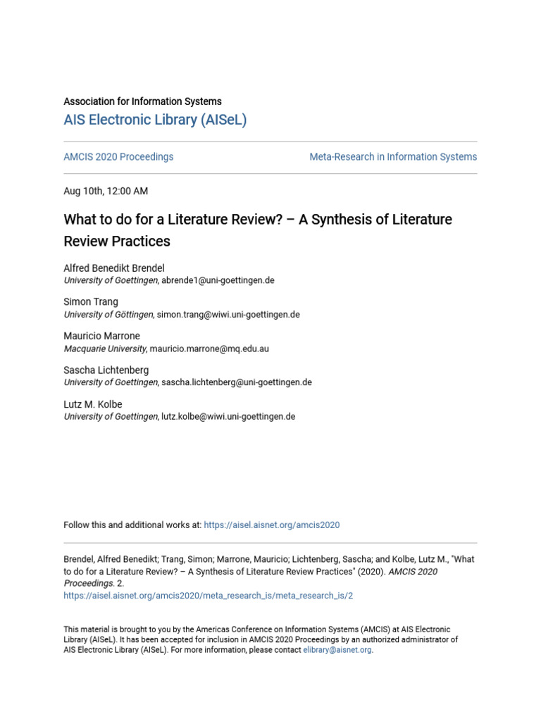 Brendel Et Al.-2020-What To Do For A Literature Review-A Synthesis | PDF