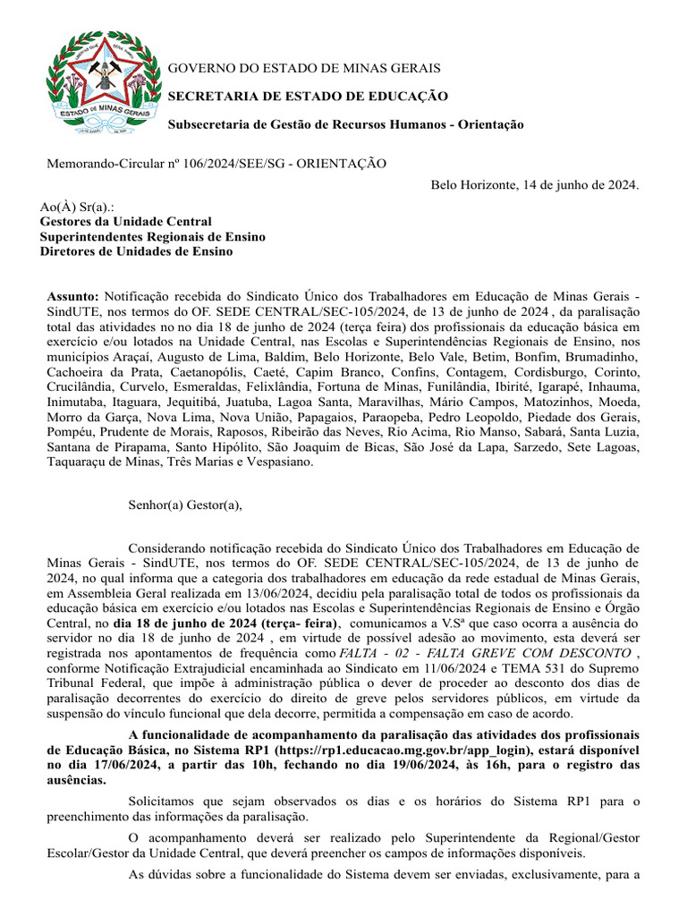 Memorando-Circular Nº 106-2024-SEE-SG - ORIENTAÇÃO | PDF | Negócios