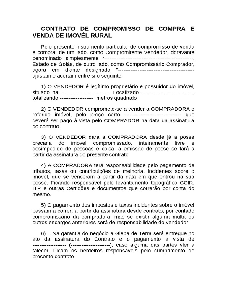 Contrato de Compromisso de Compra e Venda de Imovél Rural | PDF