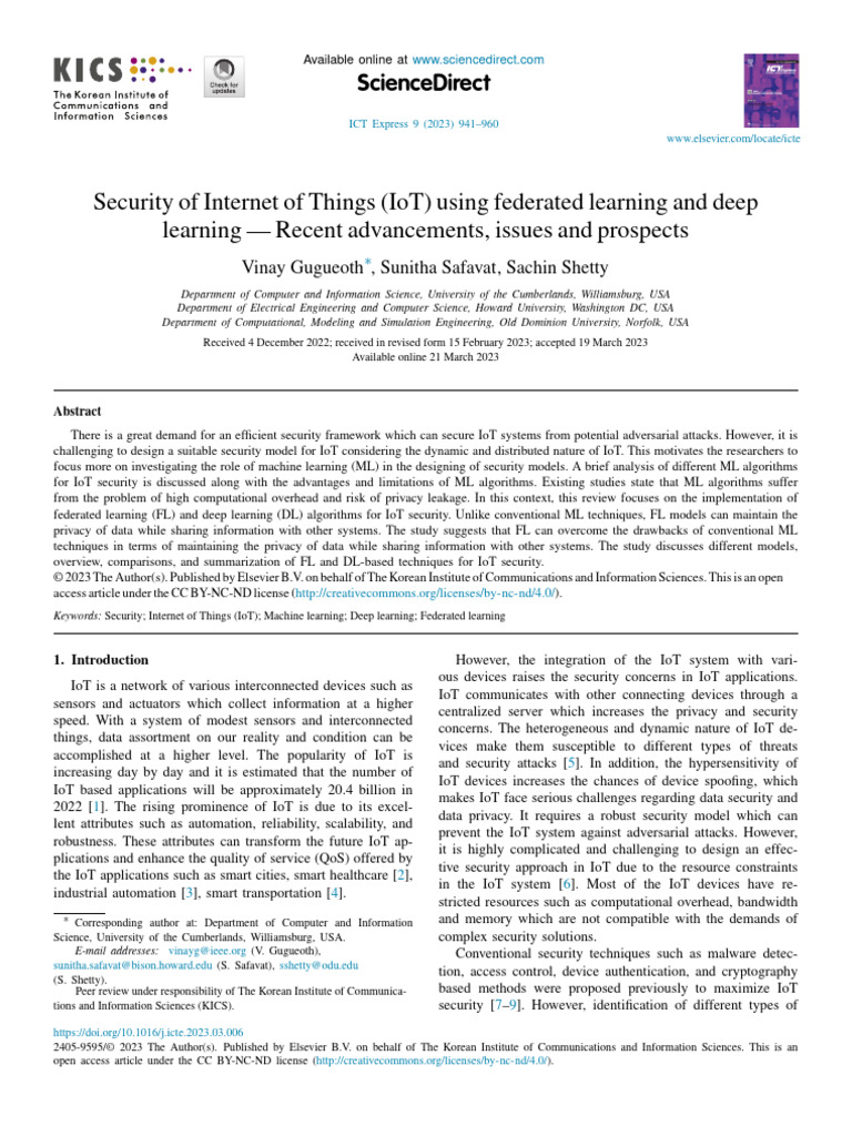 Security of Internet of Things (Iot) Using Federated Learning and Deep Learning - Recent ...