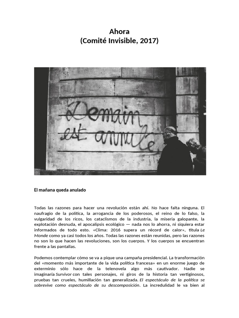 Tiqqun Comité Invisible Ahora | PDF