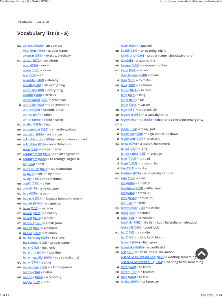 Vocabulary List | PDF