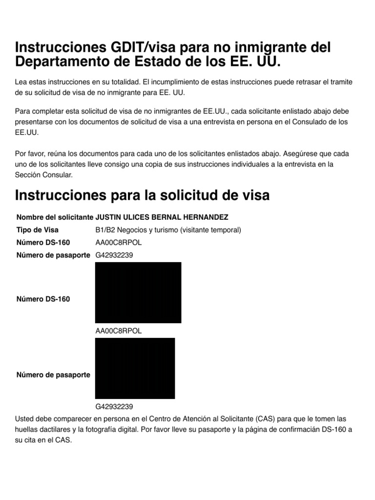 Confirmación e Instrucciones Official U.S. Depa | PDF