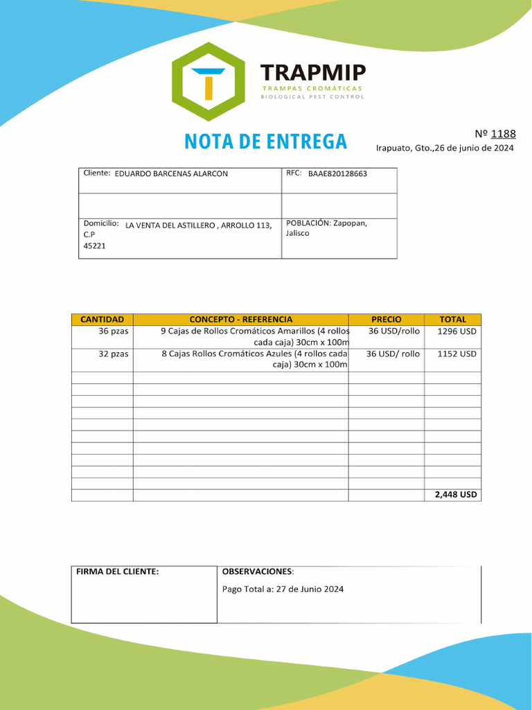 Nota de Entrega - Eduardo Barcenas | PDF