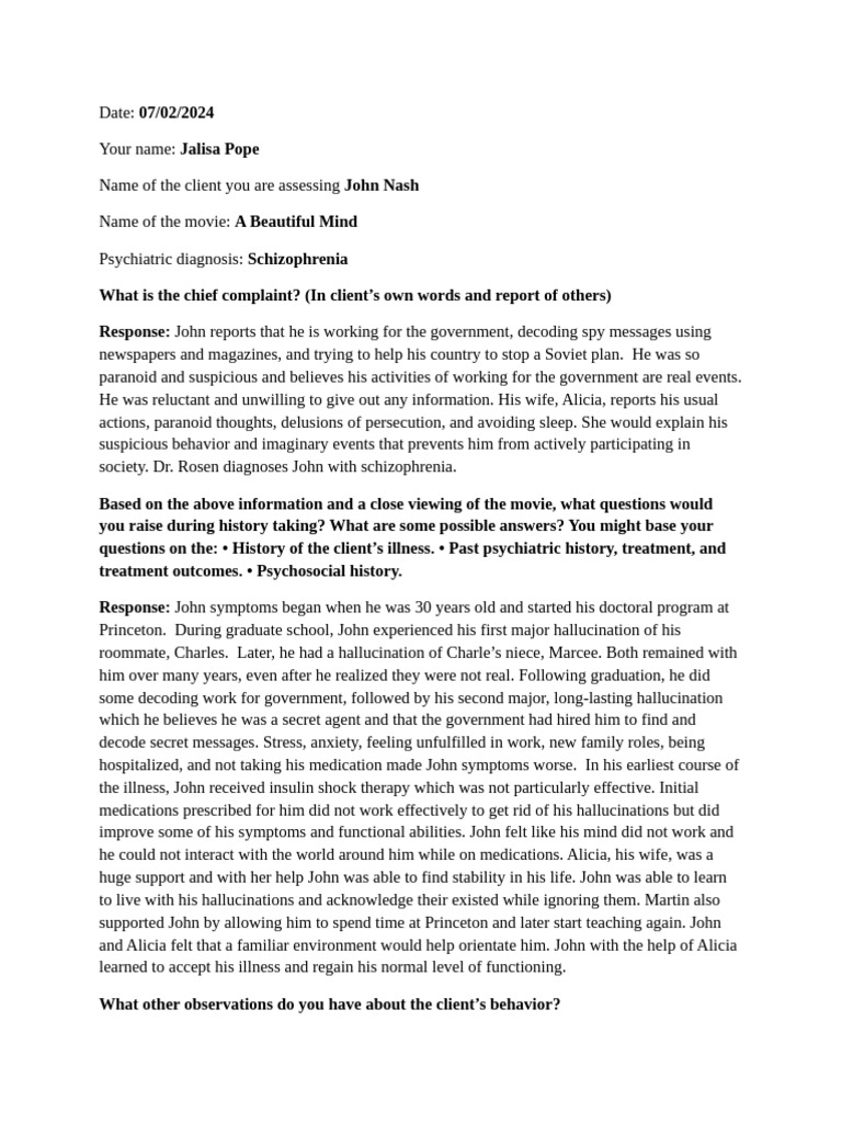 A Beautiful Mind Movie Assignment | PDF