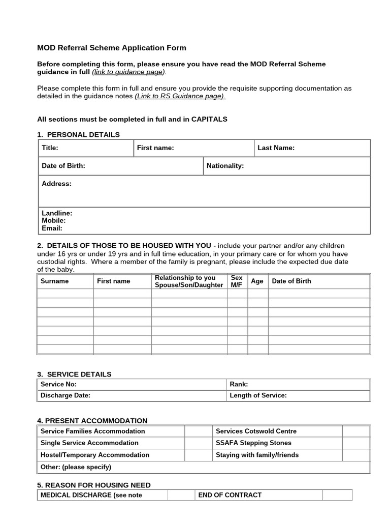 MOD Referral Scheme Application Form | PDF