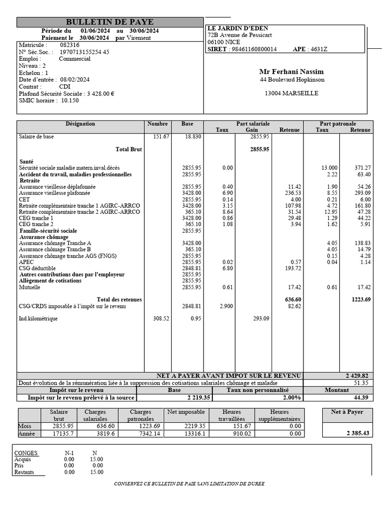 Fiches de Paie | PDF